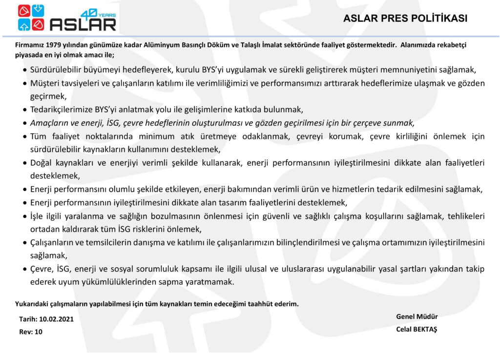 ABOUT US – ASLAR PRES Döküm Sanayi A.Ş.